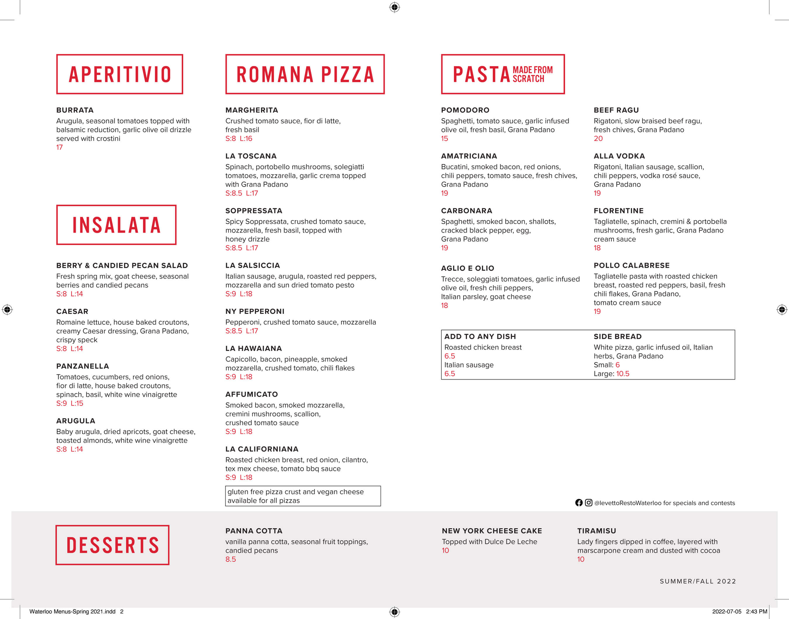 Waterloo Menu - Levetto